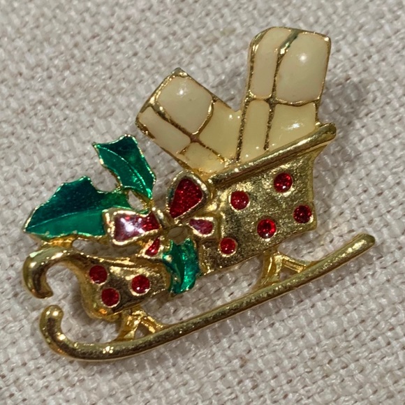 Jewelry | Vintage Christmas Sled Pin | Poshmark
